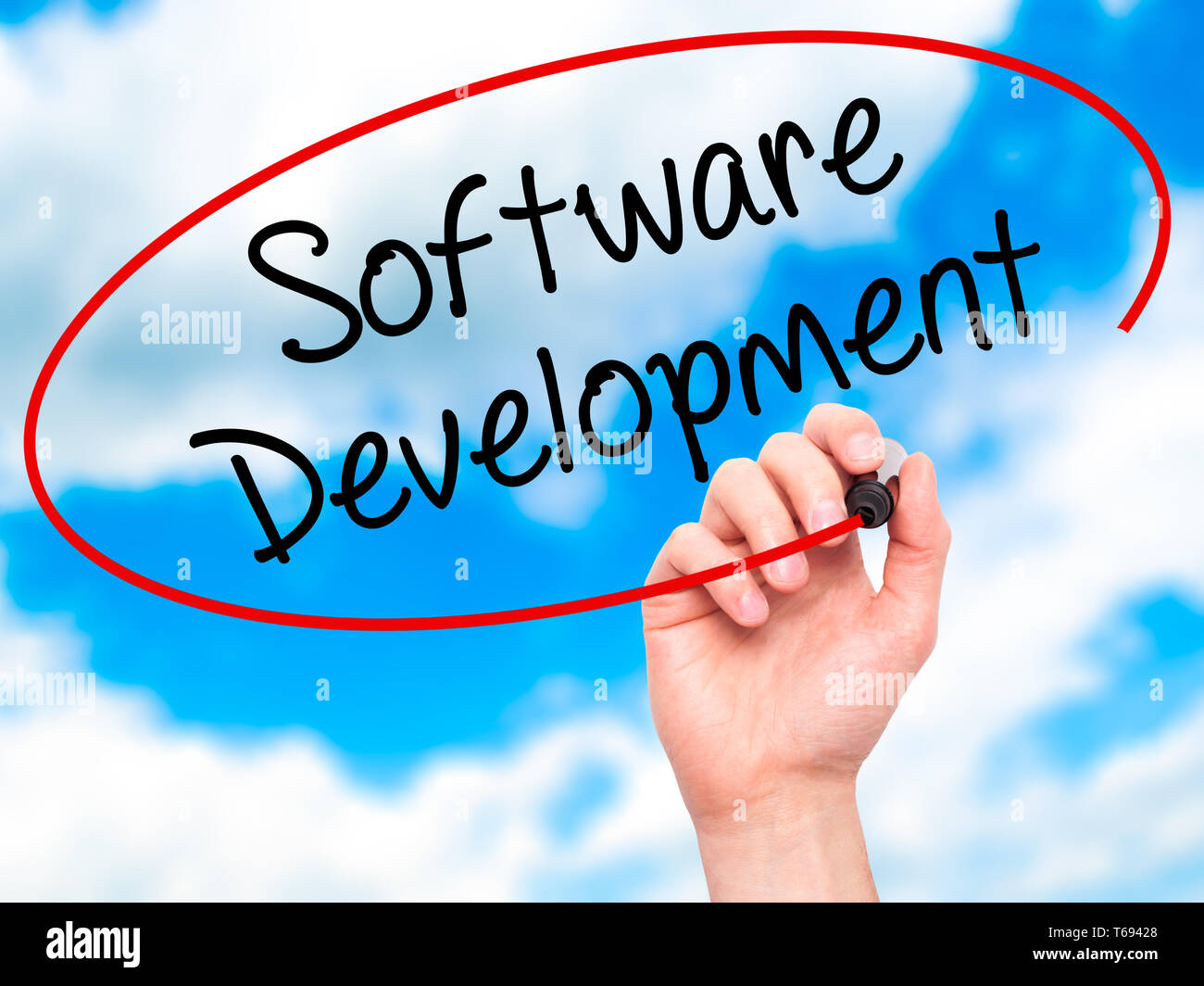 Man Hand writing Software Development with black marker on visual ...