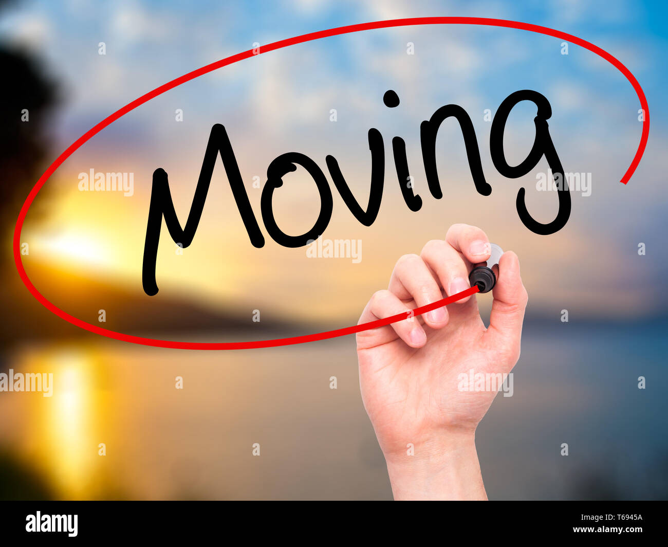 Man Hand writing Moving with black marker on visual screen Stock Photo ...