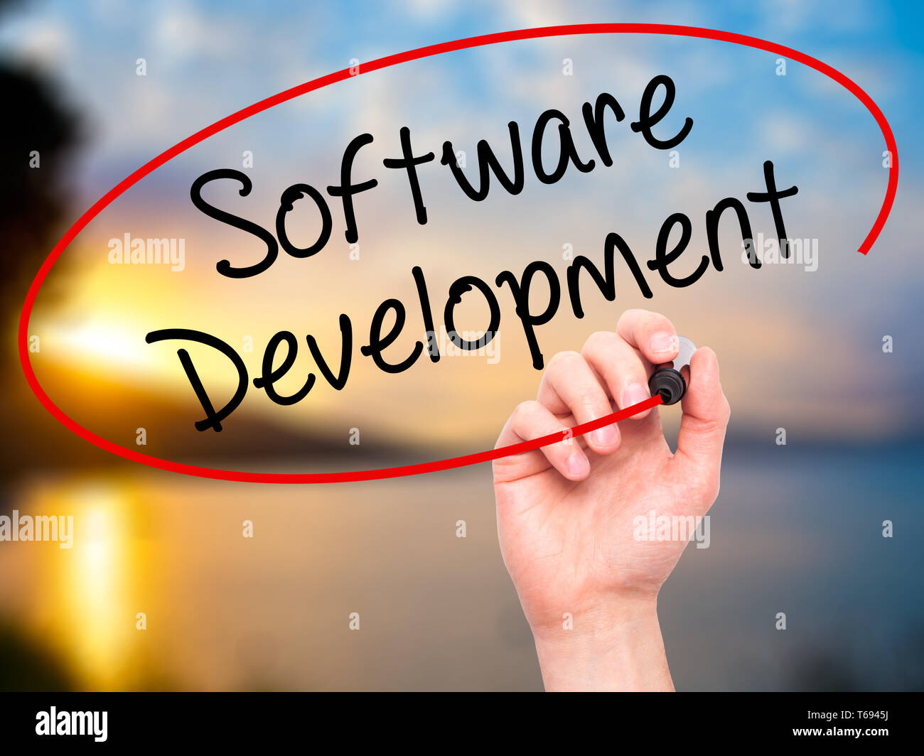 Man Hand writing Software Development with black marker on visual ...