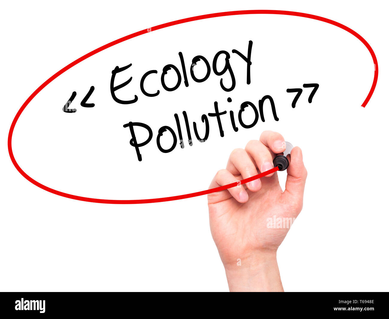 Man Hand writing Ecology - Pollution with black marker on visual screen ...