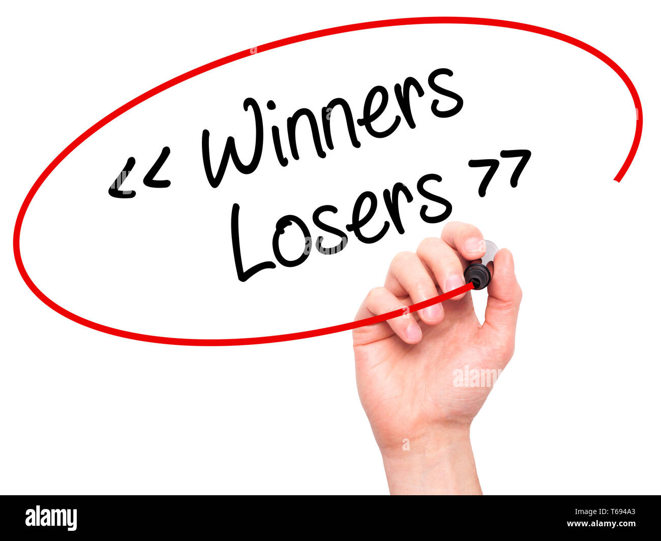 Man Hand writing Winners - Losers with black marker on visual screen ...