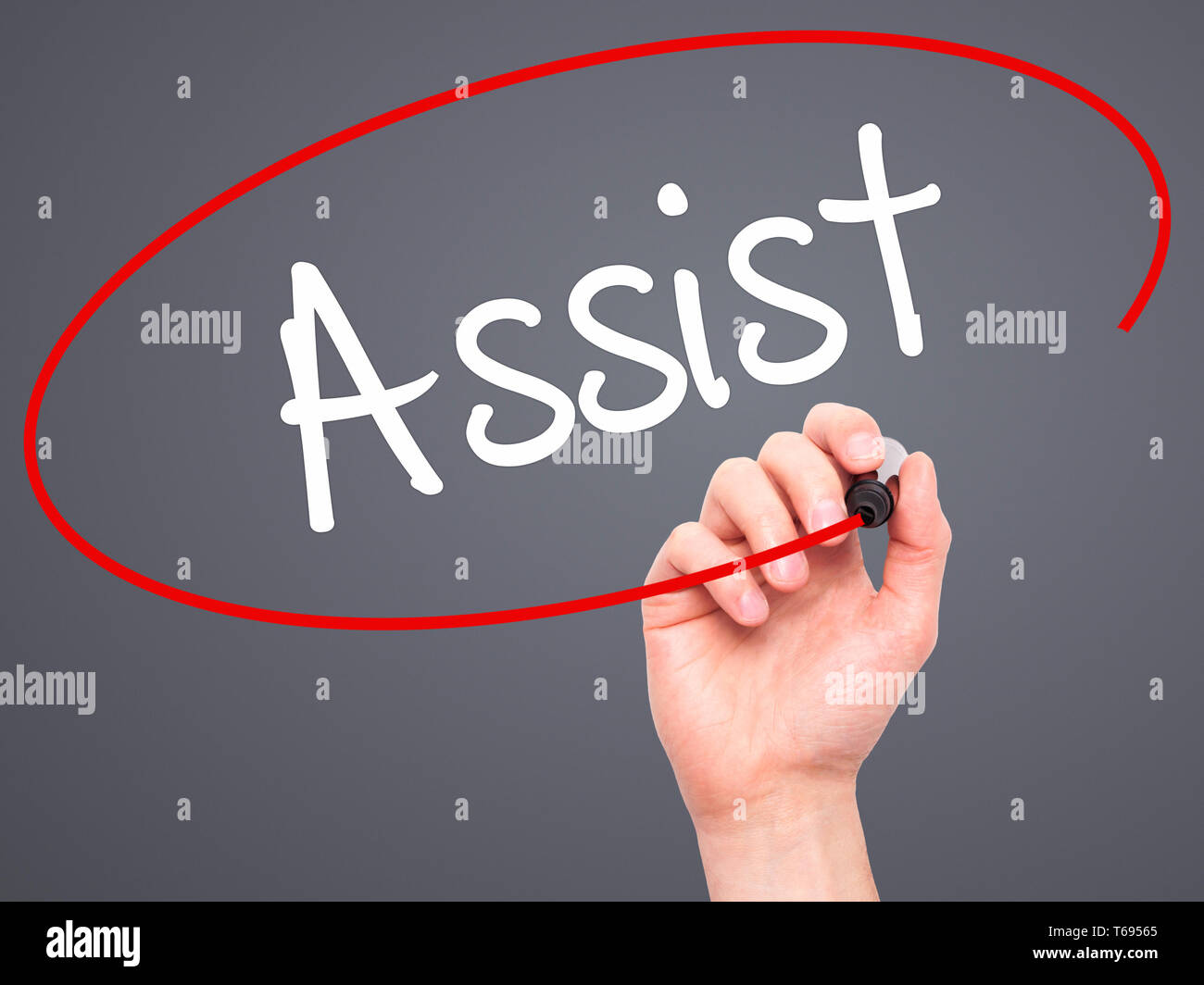 Man Hand writing Assist with black marker on visual screen Stock Photo ...