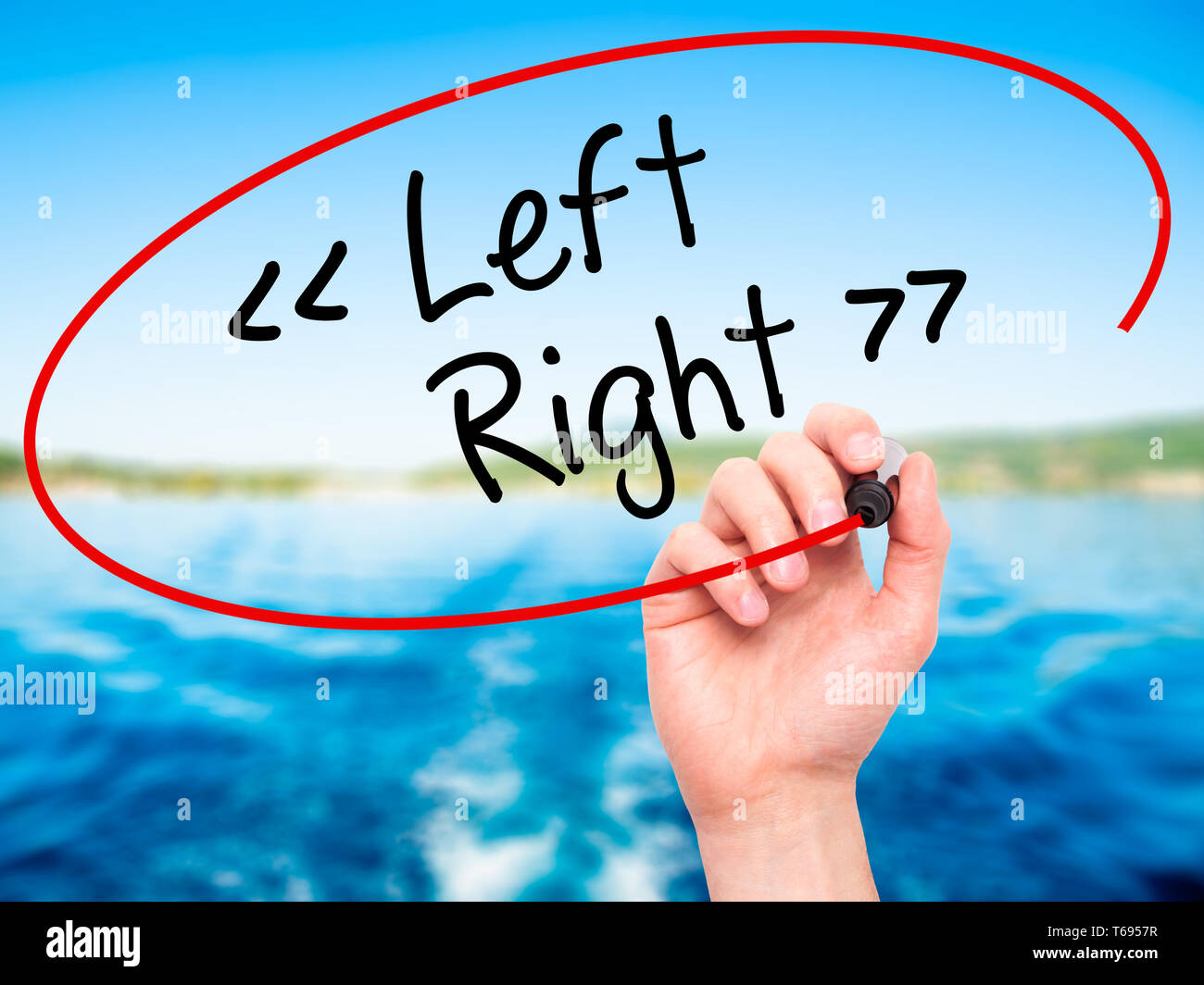 Man Hand writing Left - Right with black marker on visual screen Stock ...