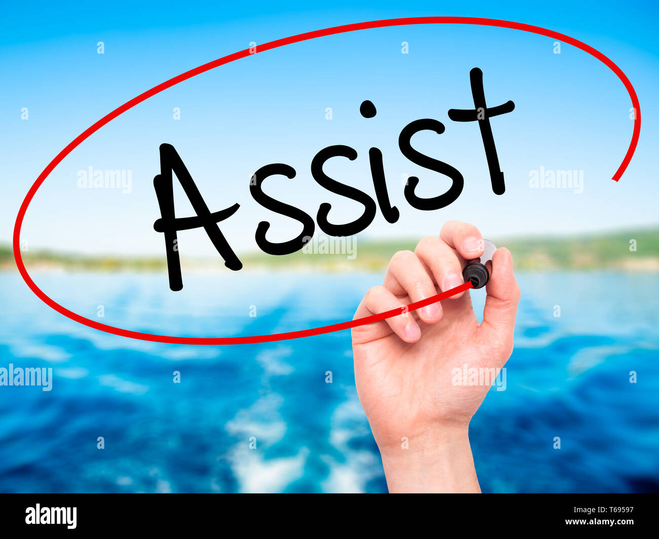 Man Hand writing Assist with black marker on visual screen Stock Photo ...