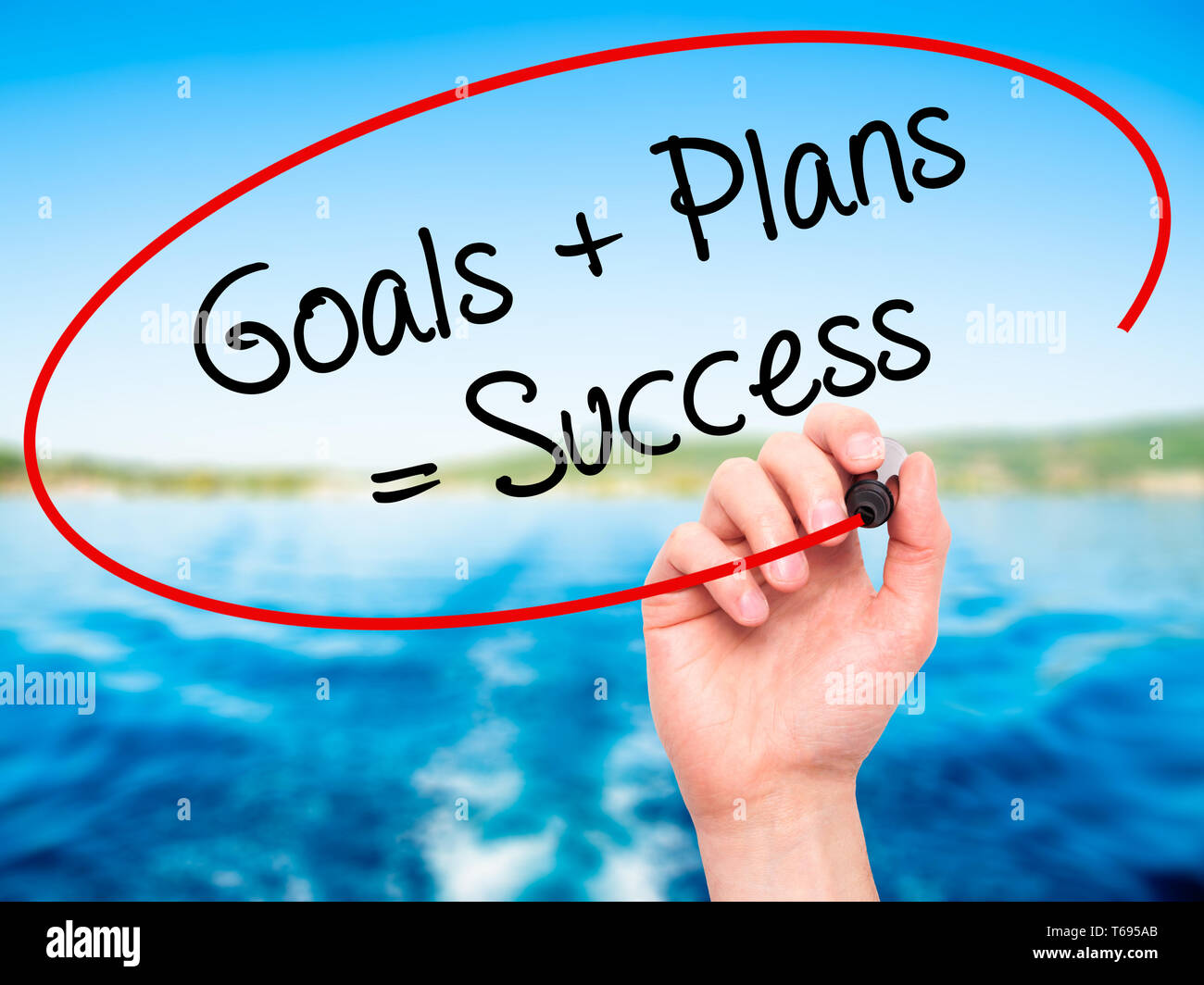Man Hand writing Goals + Plans = Success with black marker on visual ...