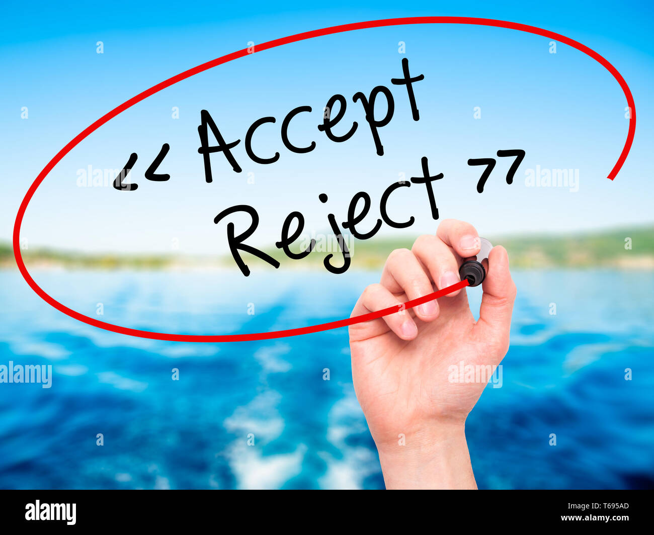Man Hand writing Accept - Reject with black marker on visual screen ...
