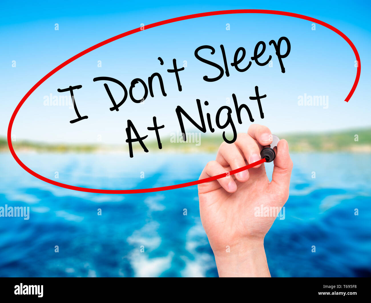 Man Hand writing I Don't Sleep At Night with black marker on visual ...