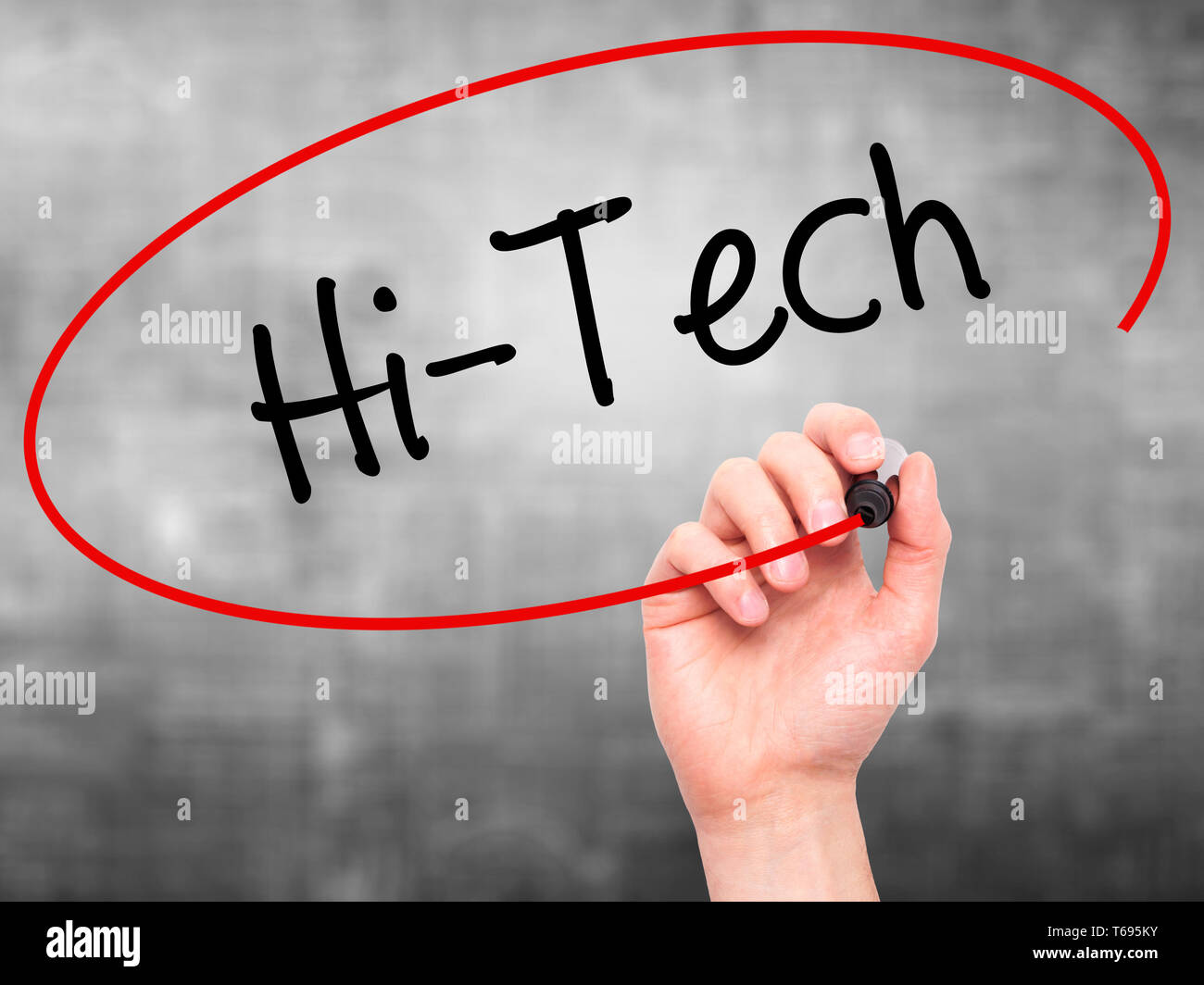 Man Hand writing Hi-Tech with black marker on visual screen Stock Photo ...