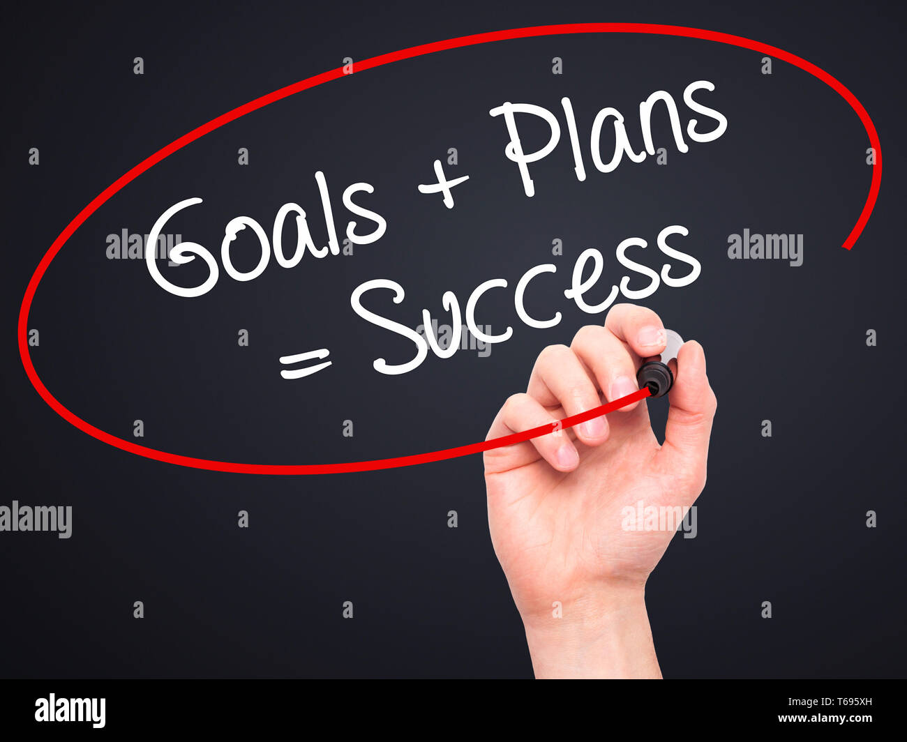 Man Hand writing Goals + Plans = Success with black marker on visual ...