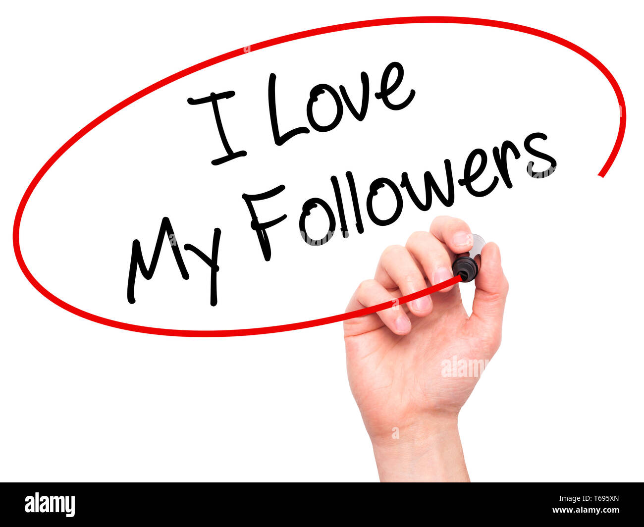 Man Hand writing I Love My Followers with black marker on visual screen ...