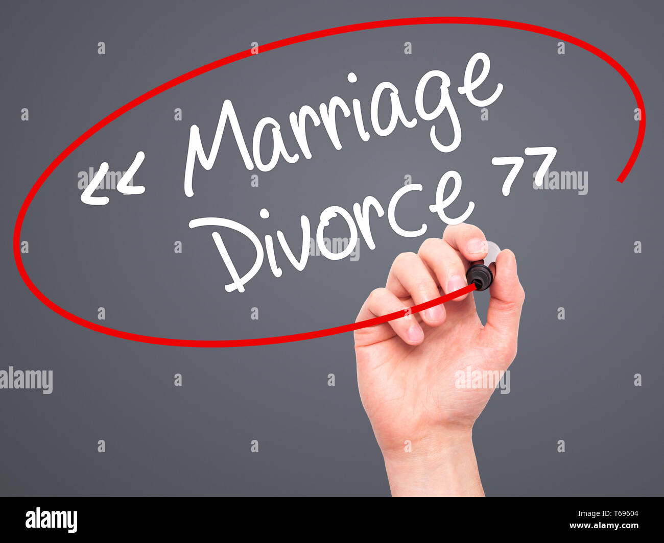 Man Hand writing Marriage - Divorce with black marker on visual screen ...