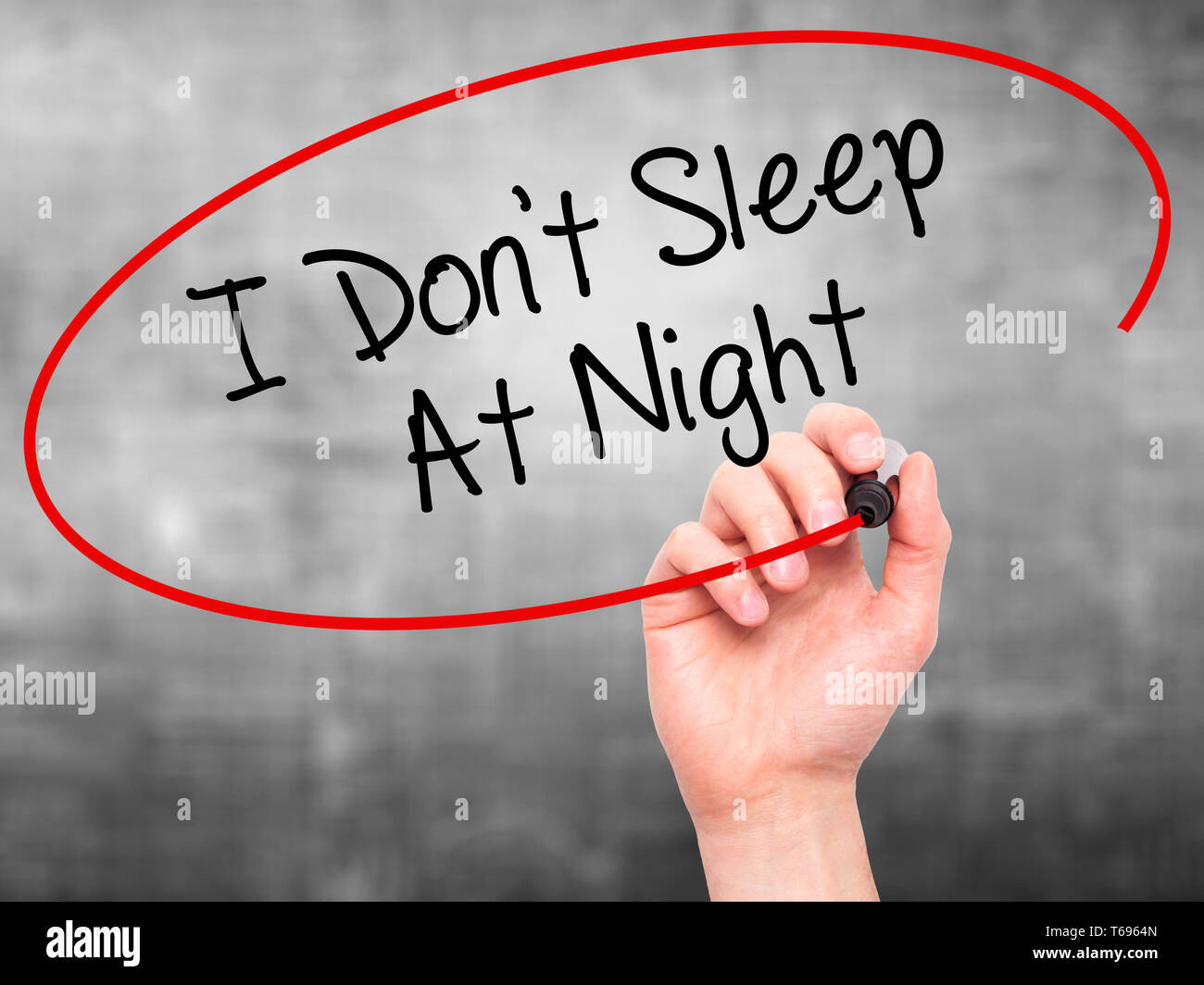 Man Hand writing I Don't Sleep At Night with black marker on visual ...