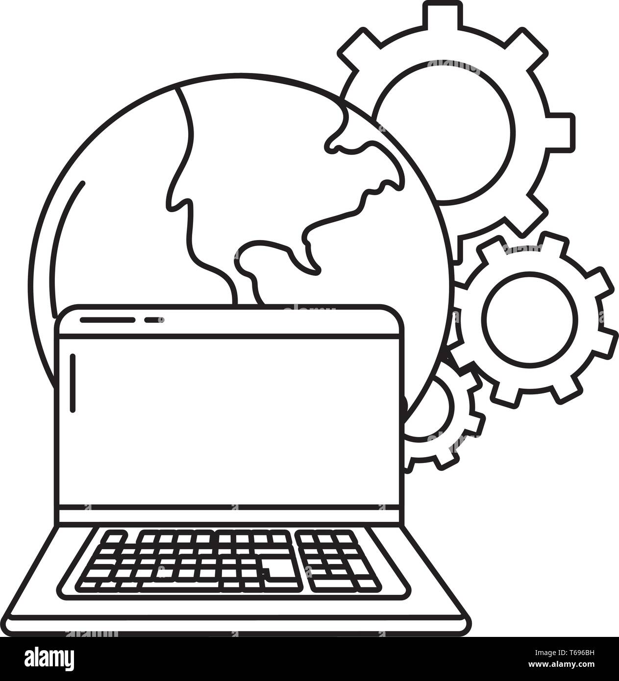 technology device laptop gears support cartoon vector illustration ...