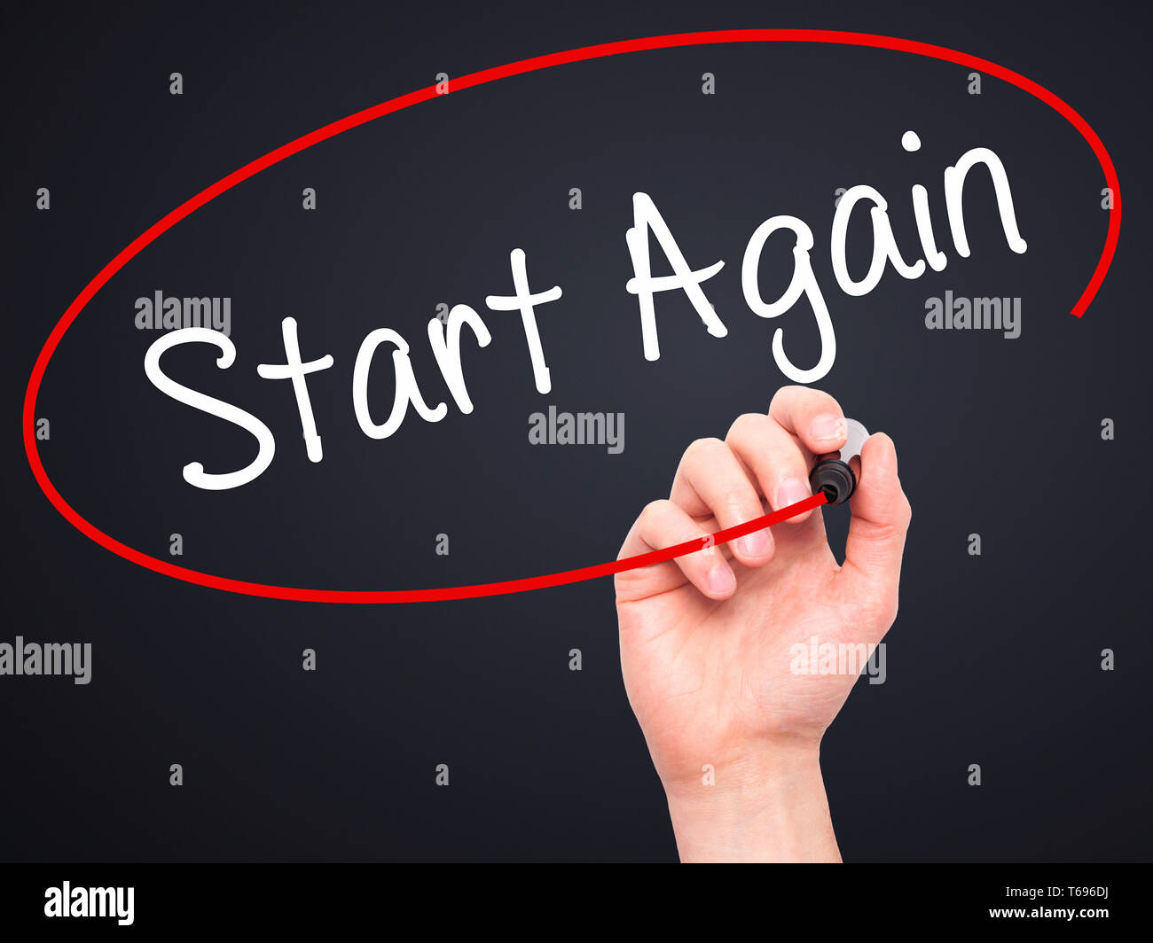 Man Hand writing Start Again with black marker on visual screen Stock ...