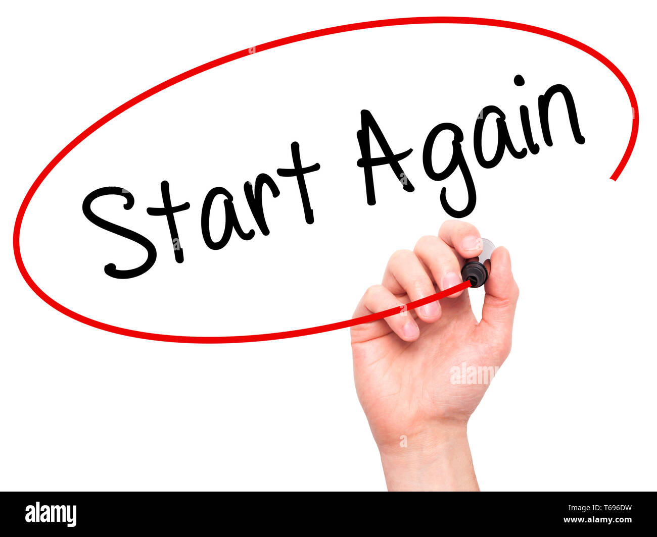 Man Hand writing Start Again with black marker on visual screen Stock ...