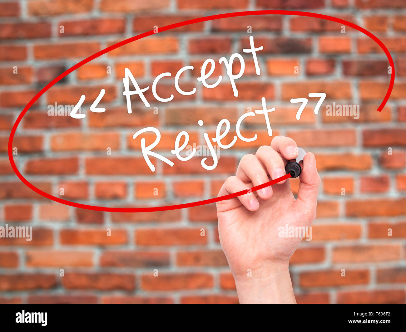 Man Hand writing Accept - Reject with black marker on visual screen ...