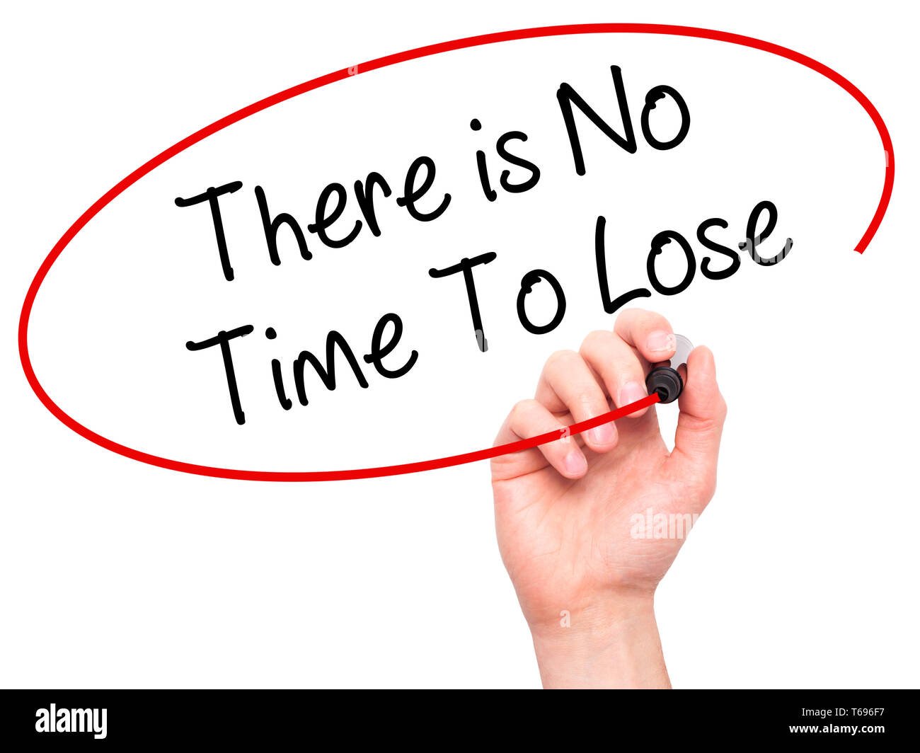 Man Hand writing There is No Time To Lose with black marker on visual ...