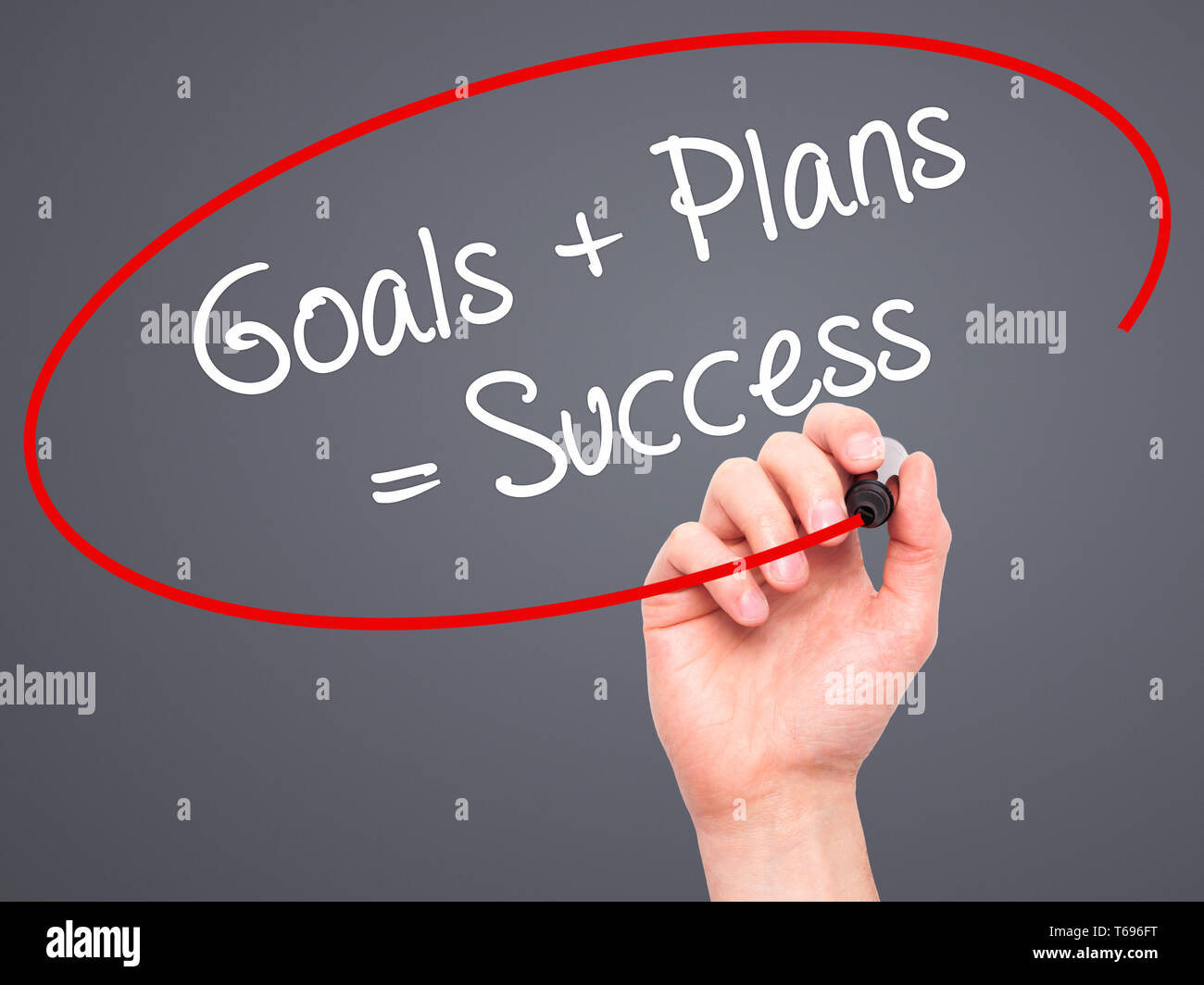 Man Hand writing Goals + Plans = Success with black marker on visual ...