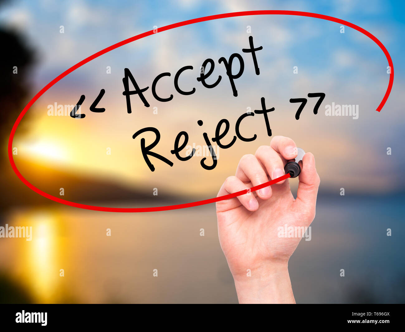 Man Hand writing Accept - Reject with black marker on visual screen ...