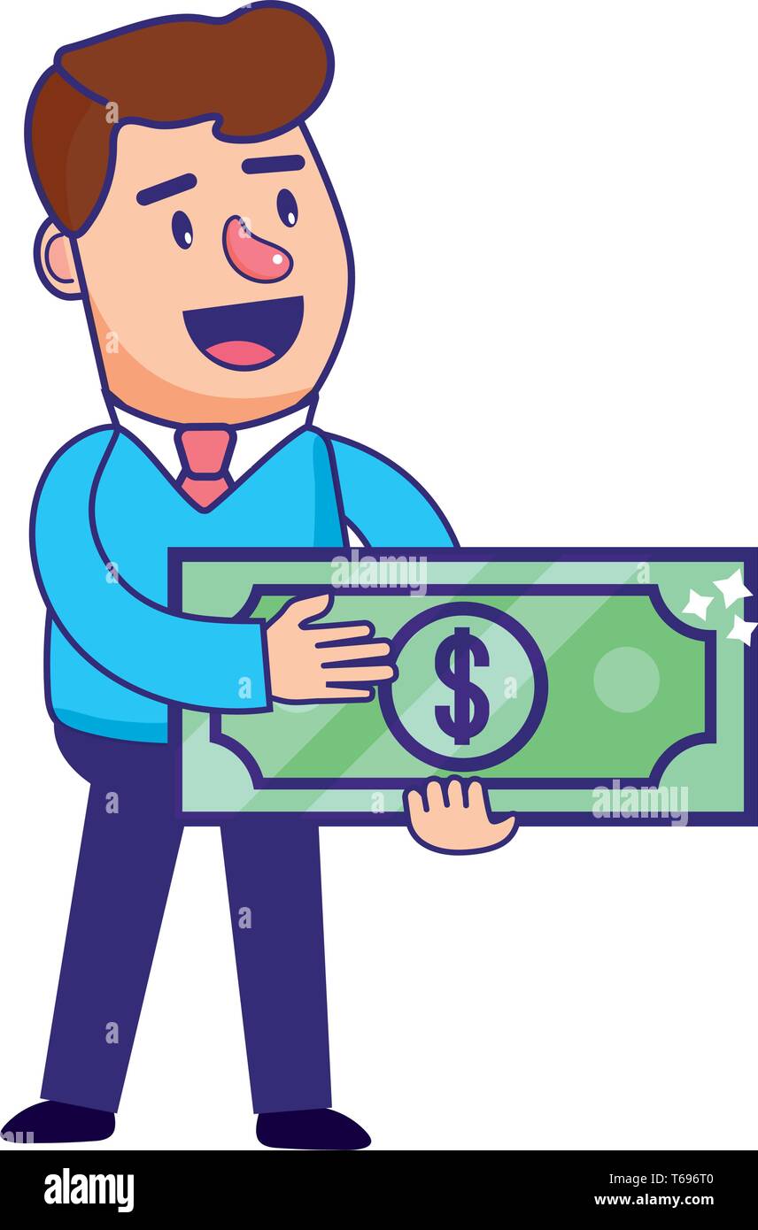 saving money finance business executive man with bank element cartoon ...