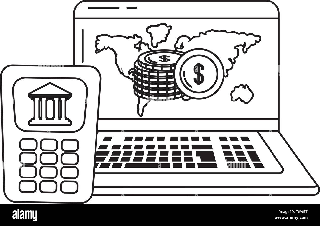Digital banking services online tools worldwide laptop screen black and ...