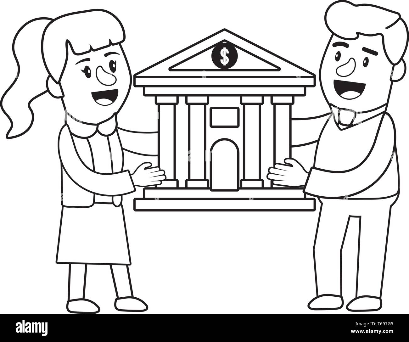 Banking teamwork financial planning holding bank building front black ...