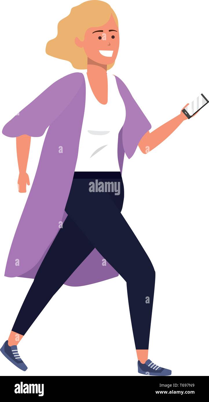 Millennial person stylish outfit using smartphone texting blonde ...