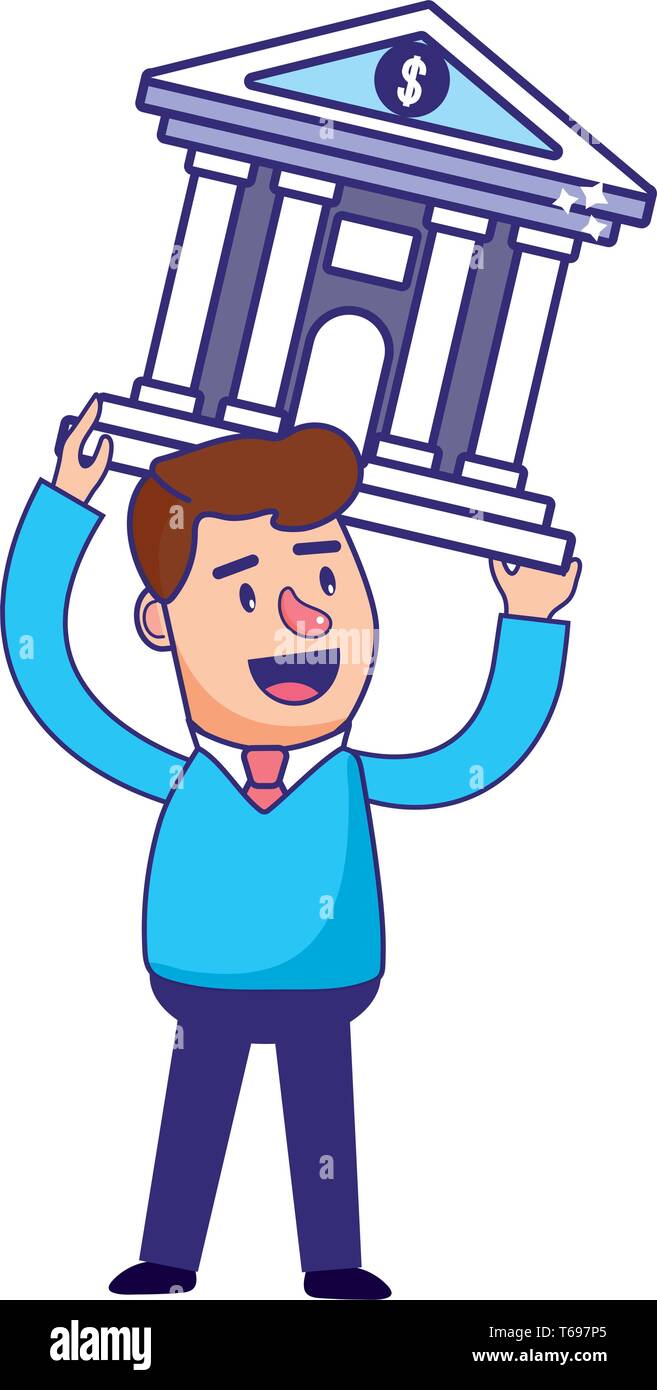 saving money finance business executive man with bank elements cartoon ...