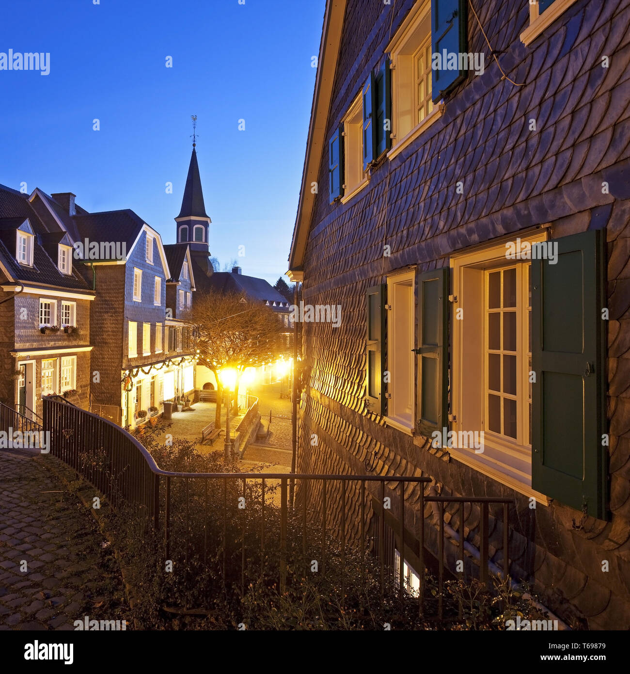 old town and evangelic church of Graefrath, Solingen, North-Rhine ...