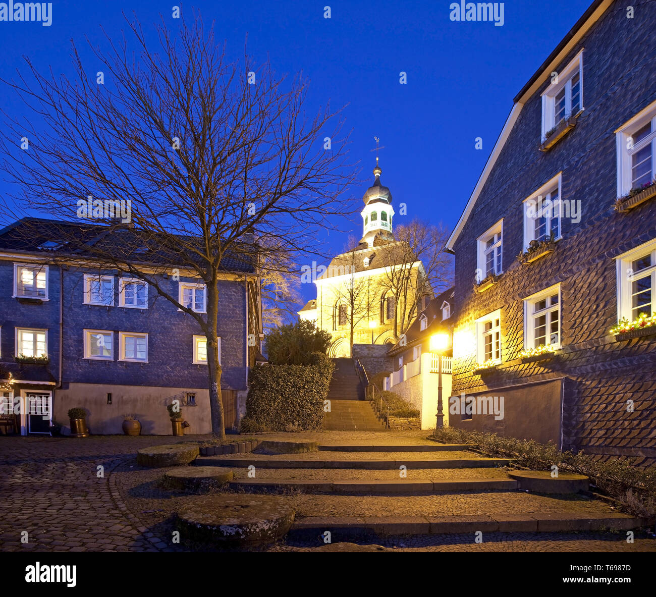 monastery church in the old city of Graefrath, Solingen, North-Rhine ...
