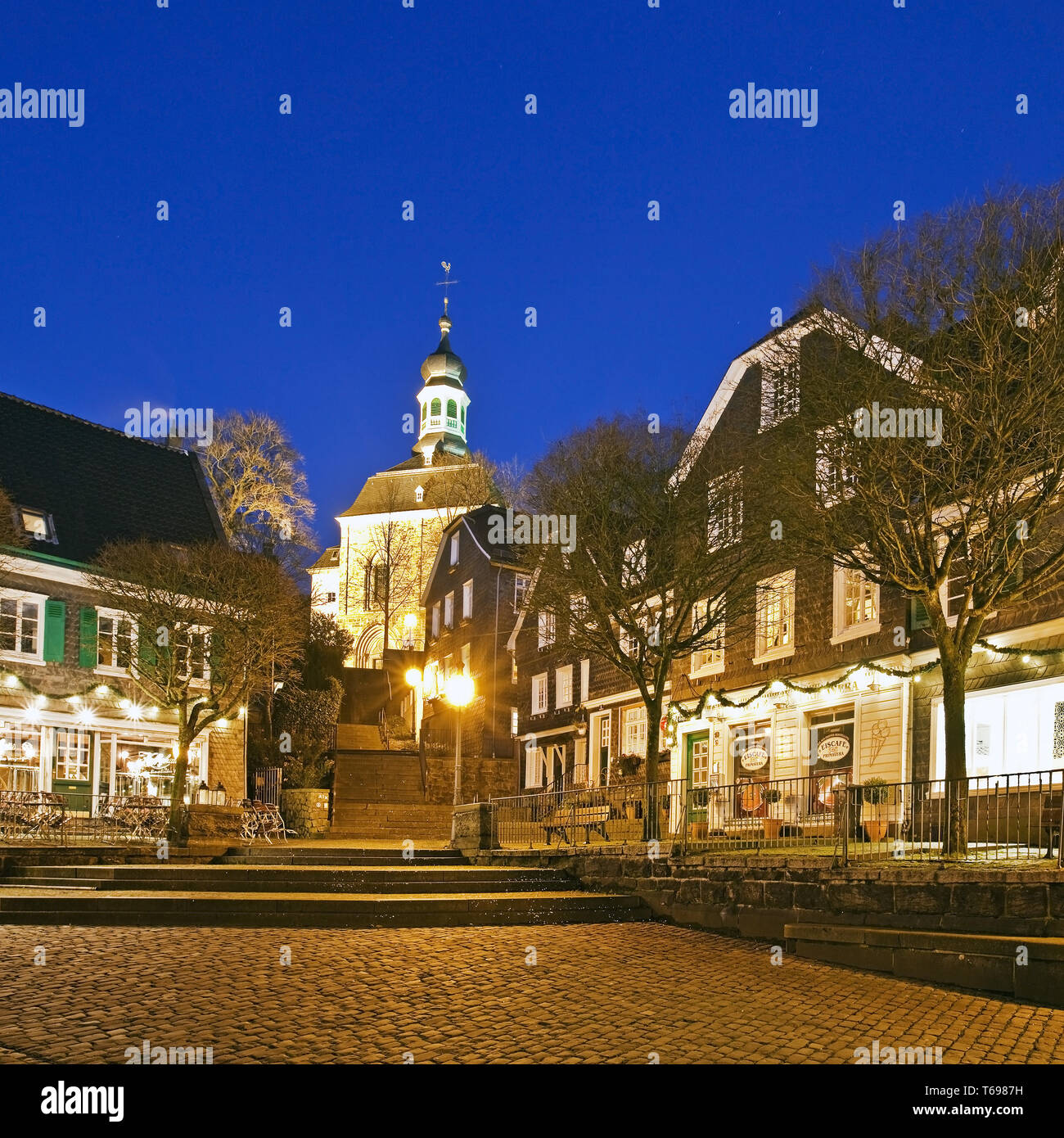 market place in the old city of Graefrath, Solingen, North-Rhine ...