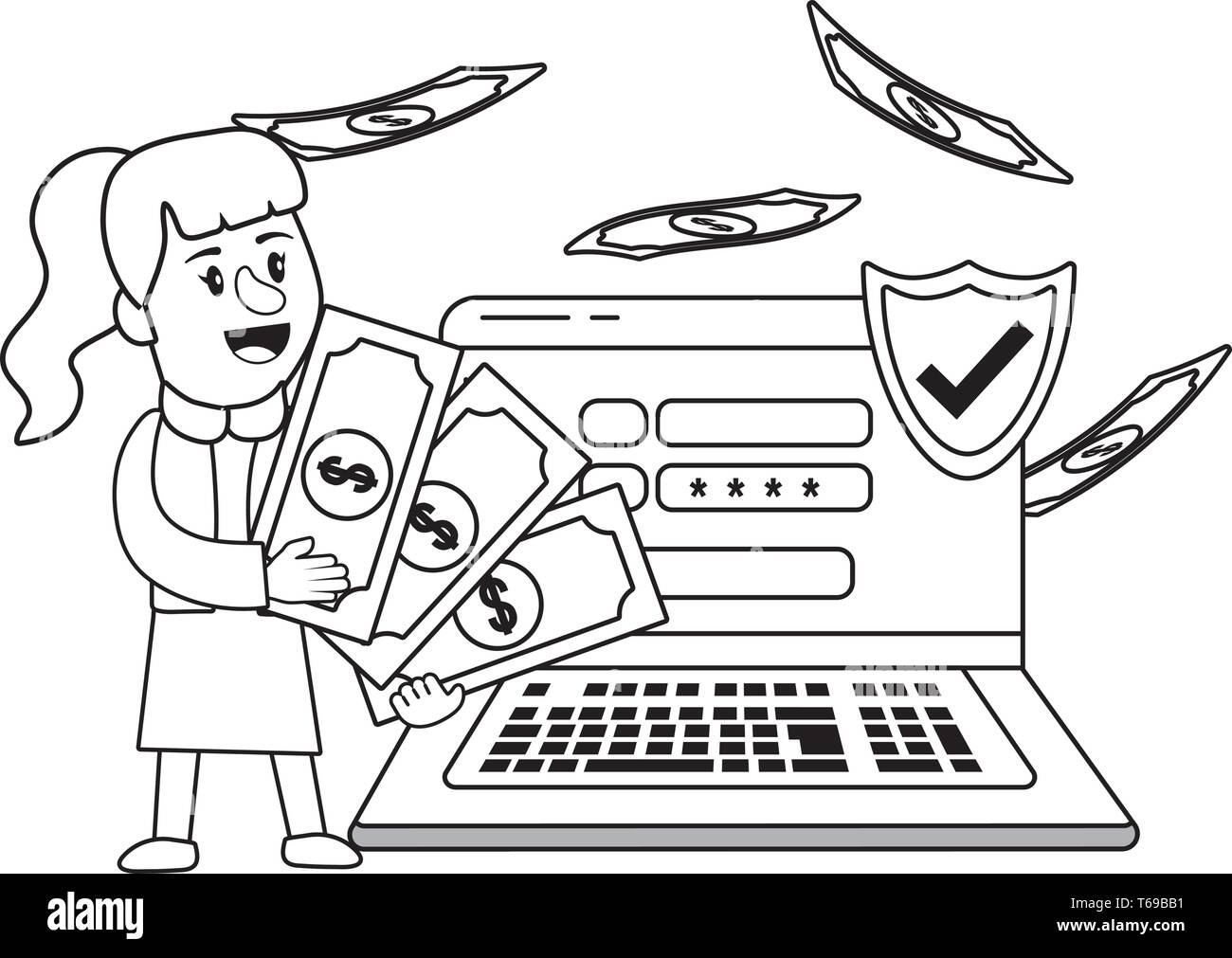 Businesswoman banking financial planning laptop secure information ...