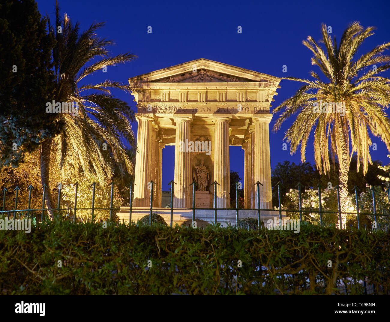 A night view of monument to Sir Alexander Ball in the Lower Barrakka ...
