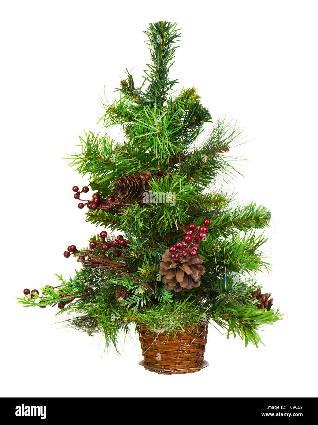 Green Decorated Christmas Tree Isolated on White B Stock Photo - Alamy