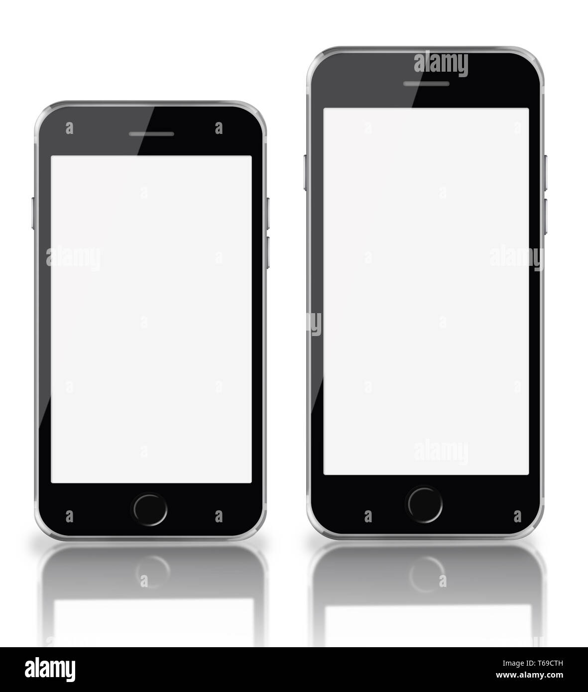 Mobile smart phones with white screen isolated on white background ...