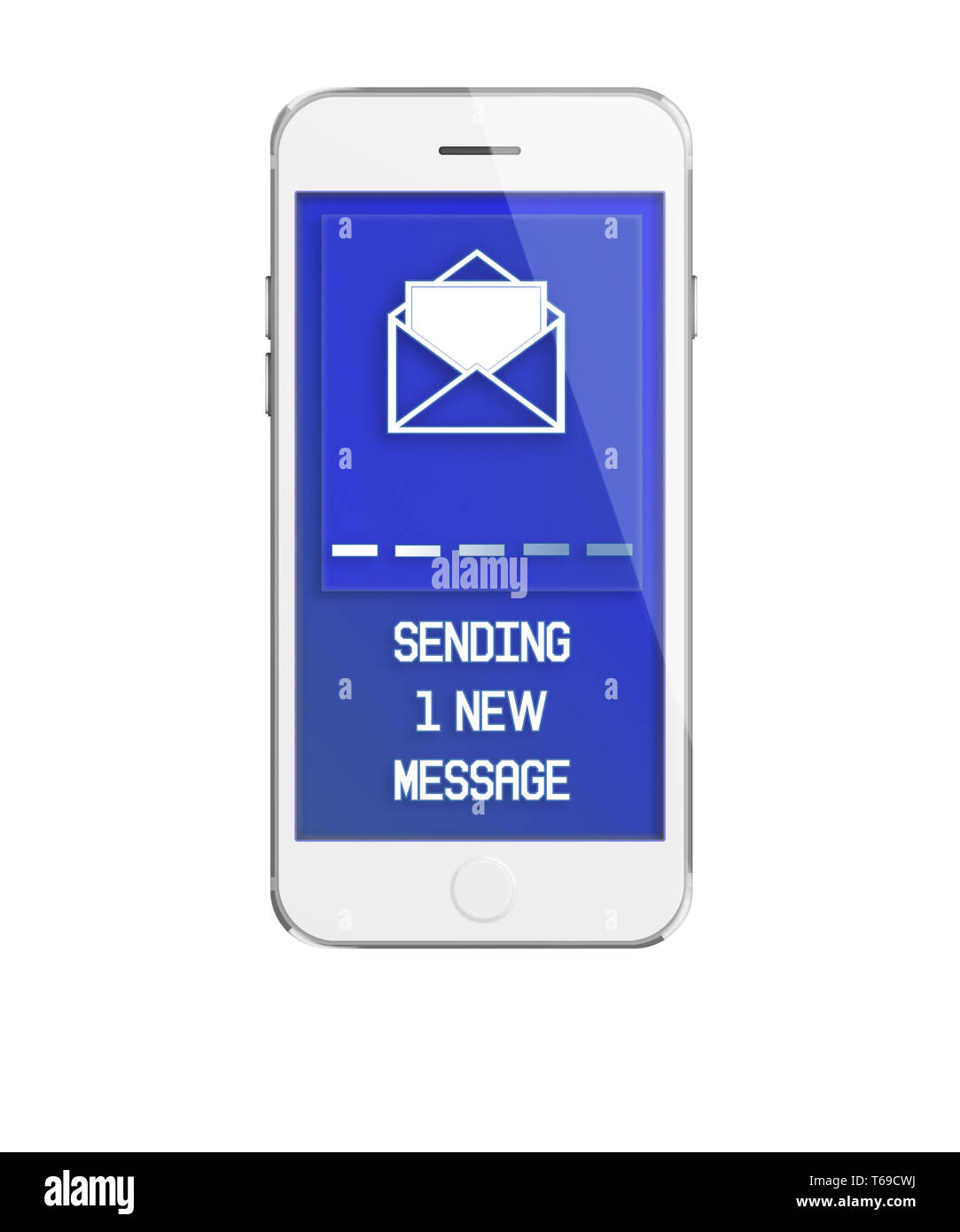 Mobile smart phone with screen showing inscription of sending message ...