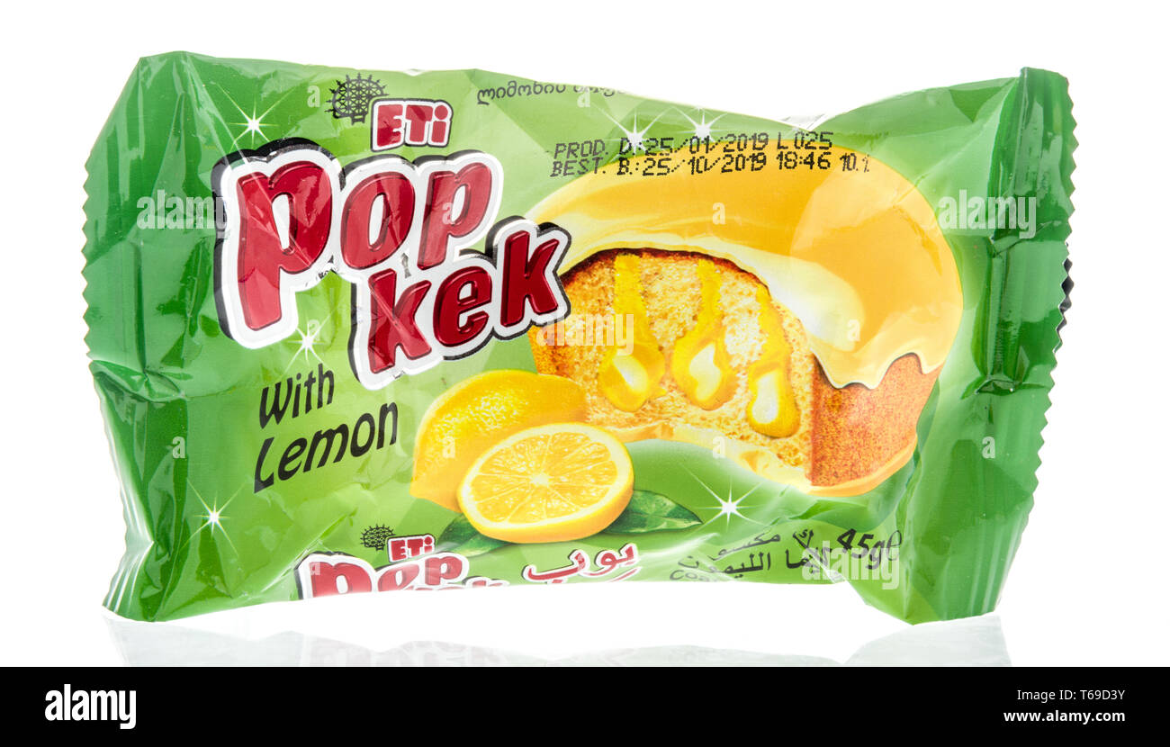Winneconne, WI - 28 April 2019: A package of ETi pop kek with lemon ...