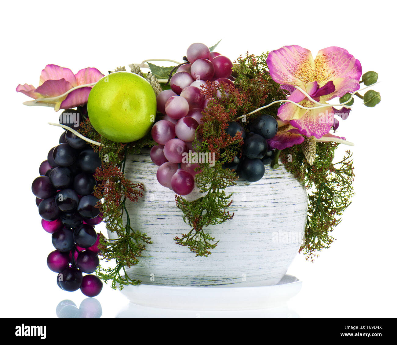 Composition from artificial flowers and fruits Stock Photo - Alamy