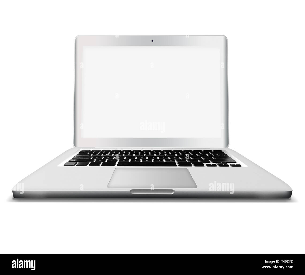 Laptop with blank white screen Stock Photo - Alamy