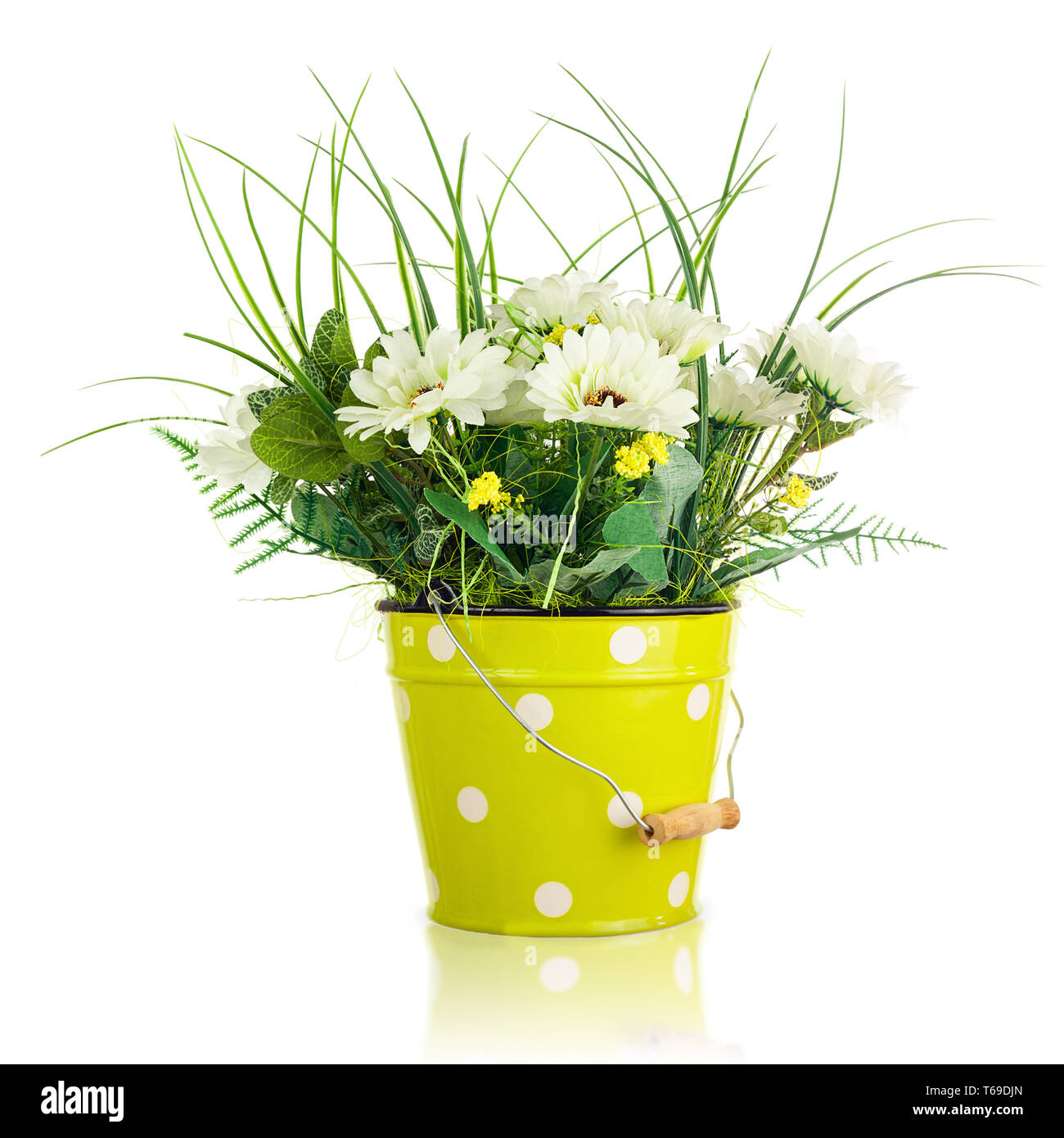 Bouquet from artificial flowers arrangement centerpiece in yellow metal ...