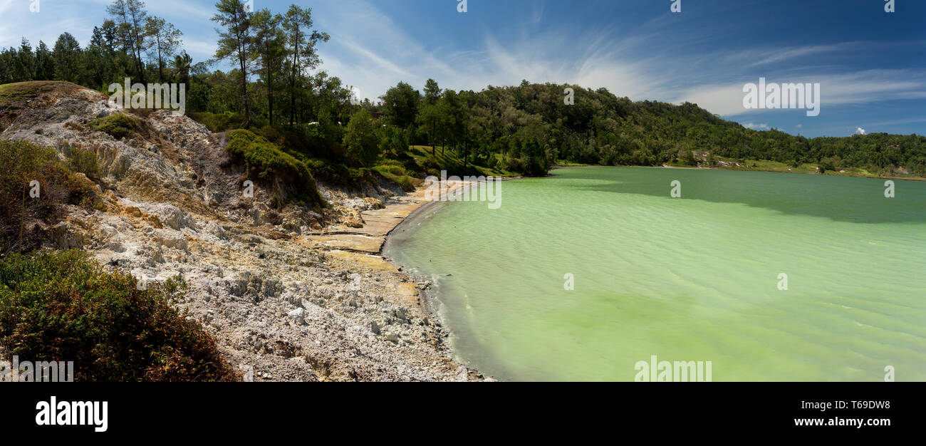 wide panorama of sulphurous lake - danau linow indonesia Stock Photo ...