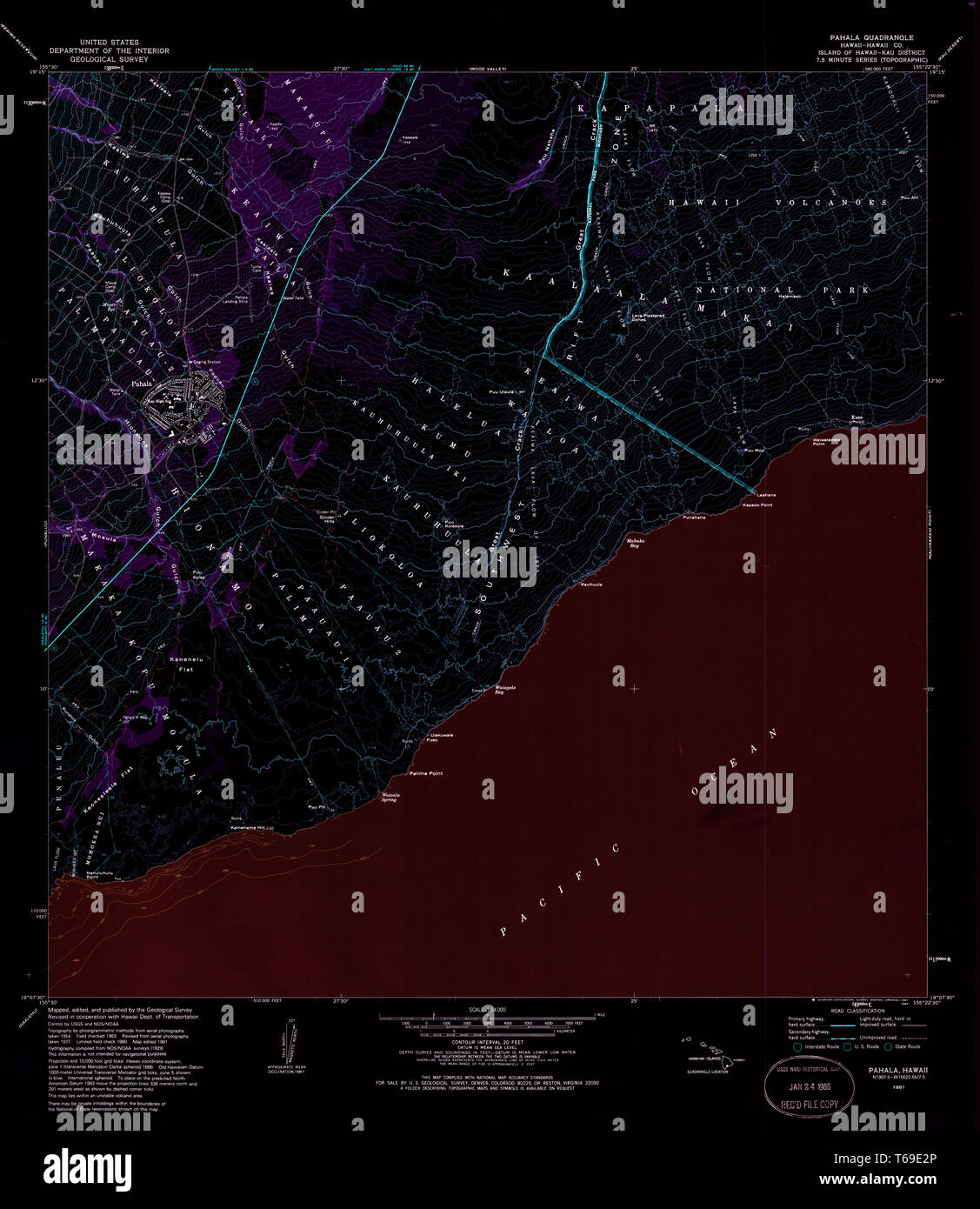 USGS TOPO Map Hawaii HI Pahala 349632 1981 24000 Inverted Restoration ...