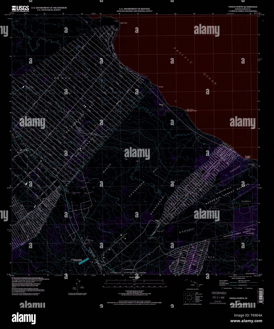 USGS TOPO Map Hawaii HI Pahoa North 349637 1995 24000 Inverted ...