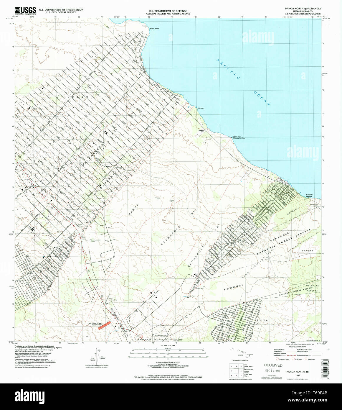 USGS TOPO Map Hawaii HI Pahoa North 349637 1995 24000 Restoration Stock ...