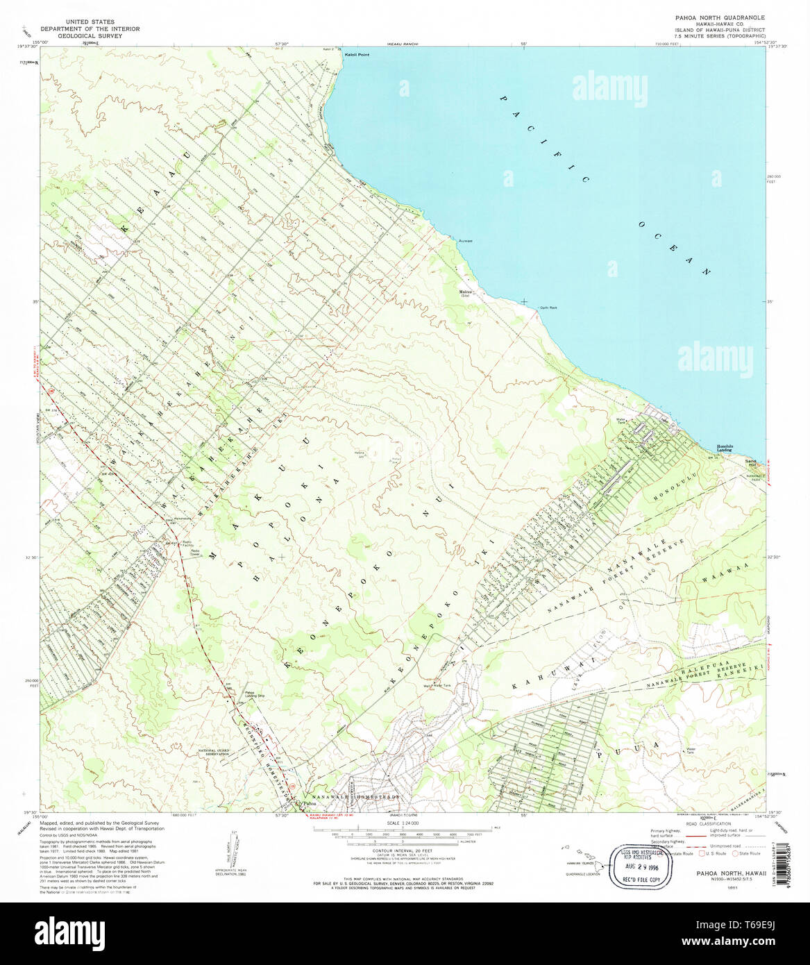 USGS TOPO Map Hawaii HI Pahoa North 349641 1981 24000 Restoration Stock ...
