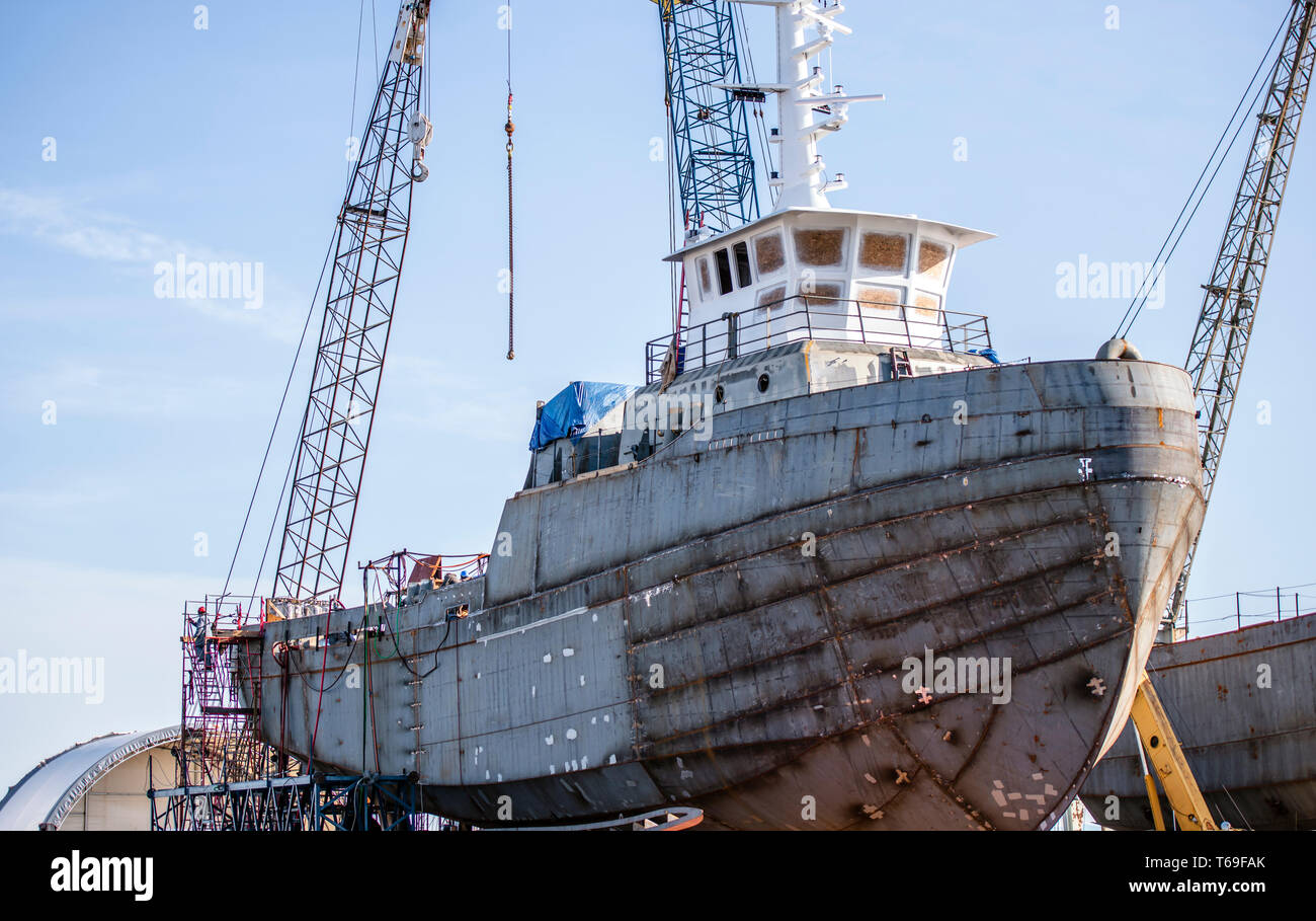 Shipyard on which build a ship or yacht with hold, navigation ...