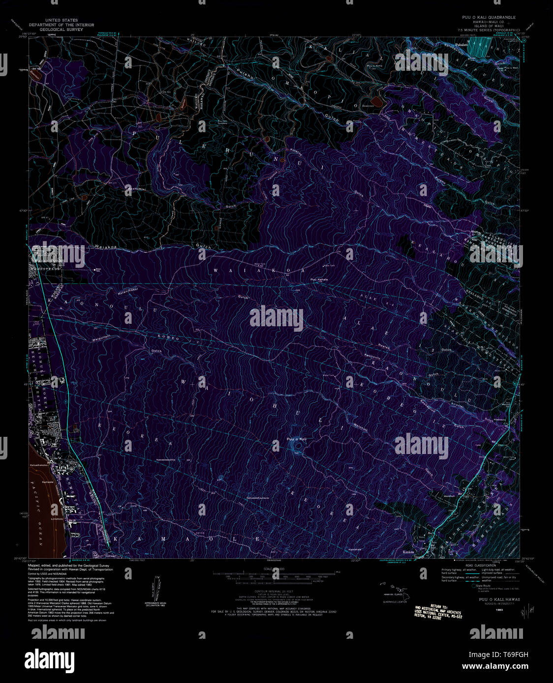 USGS TOPO Map Hawaii HI Puu O Kali 349711 1983 24000 Inverted ...