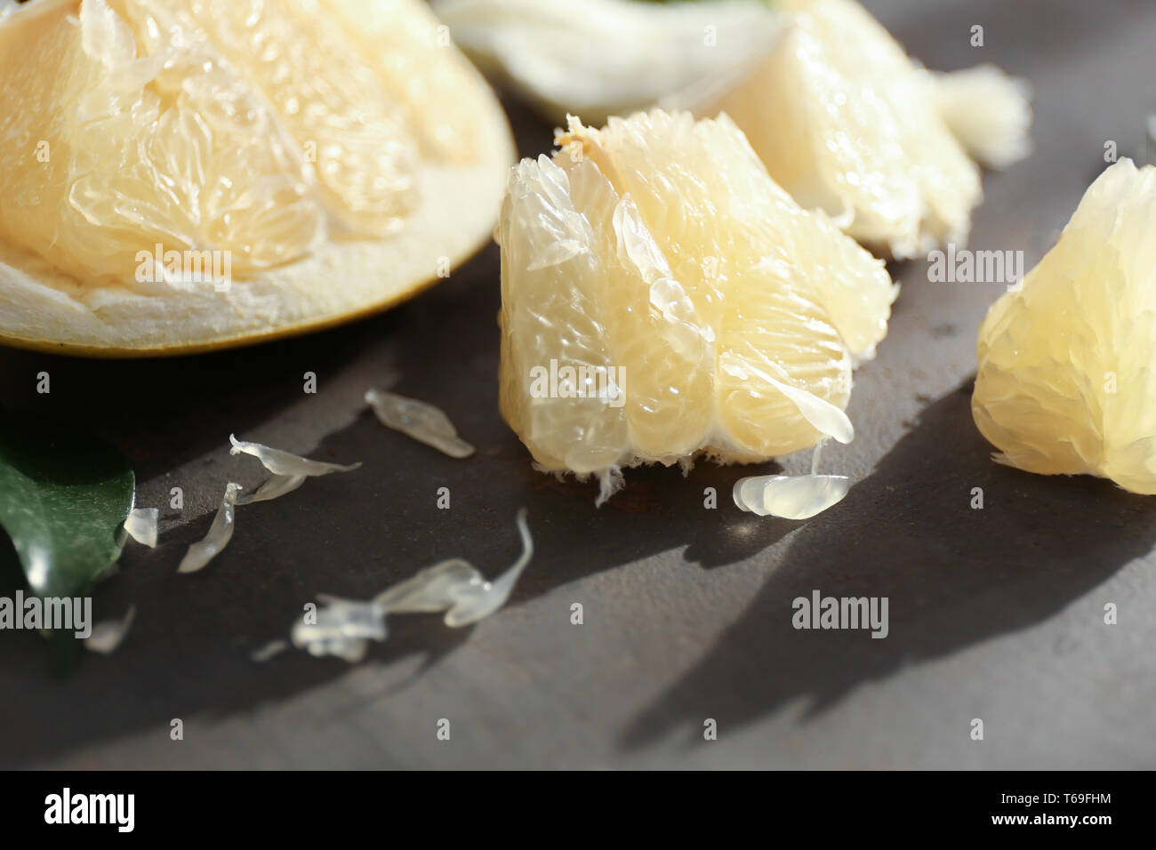 Ripe pomelo on grey background. Fresh citrus fruit Stock Photo - Alamy