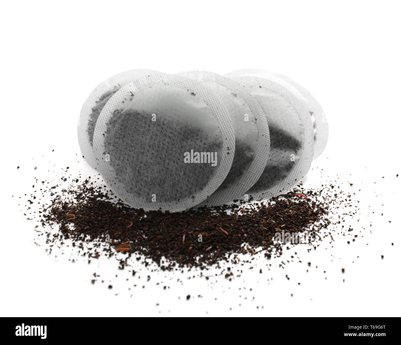 Tea bags on white background Stock Photo - Alamy