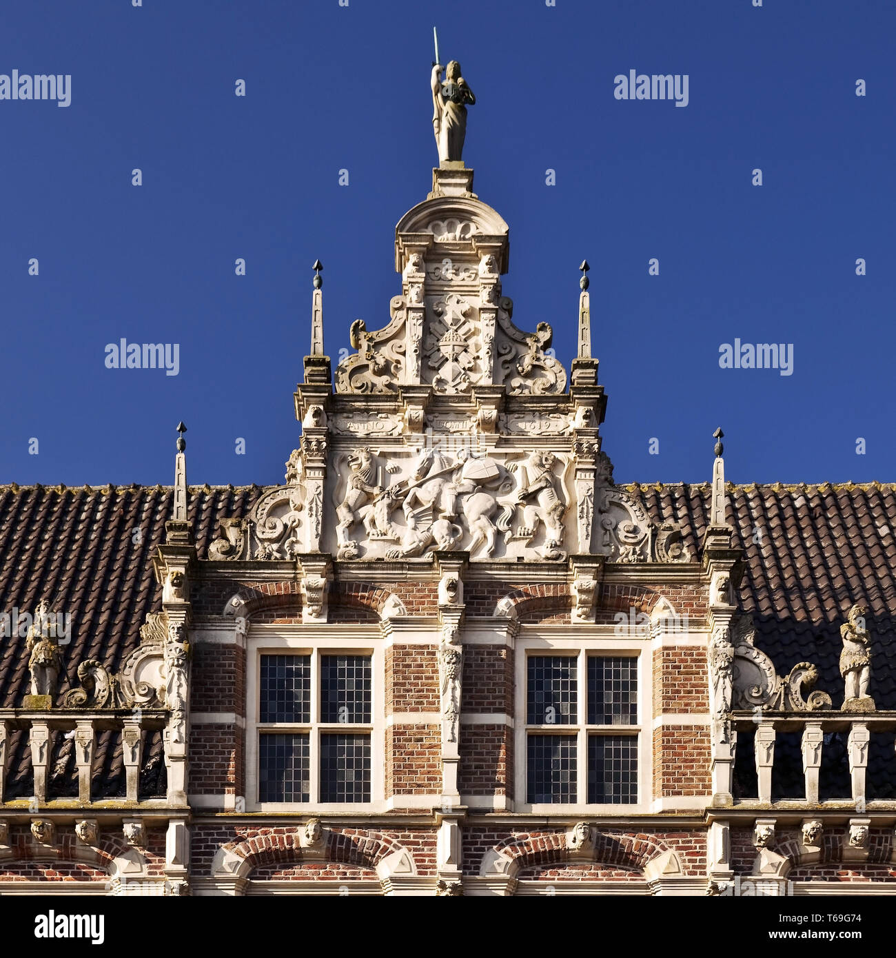 Renaissance gable, historic town hall, Bocholt, Muensterland, North ...
